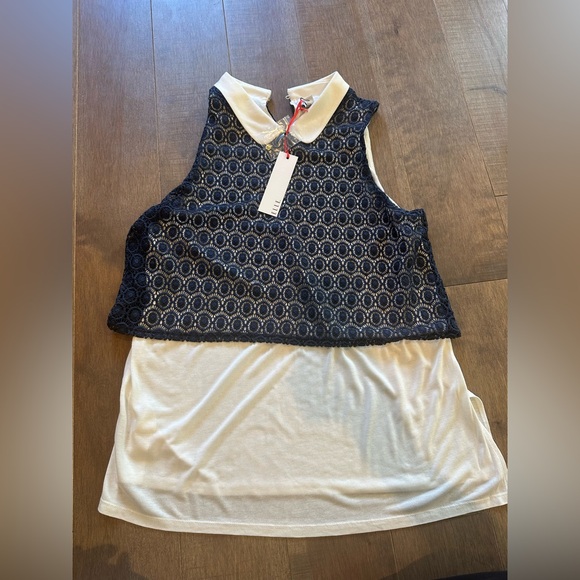 Elle | Tops | Nwt Elle Cream Top With Navy Lace Overlay Medium | Poshmark